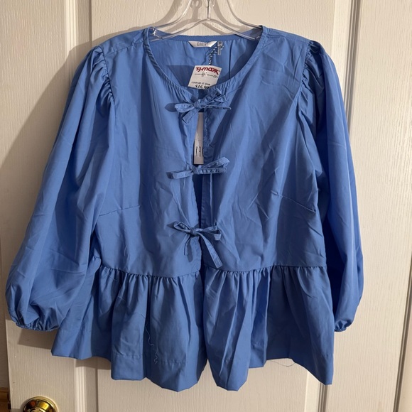 Kaktus | Tops | Kaktus Sky Blue Blouse With Bow Accents | Poshmark